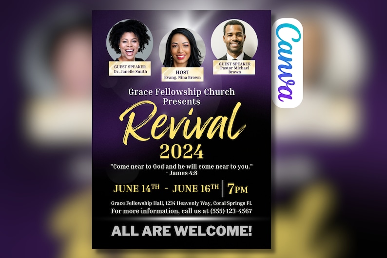 Editable Church Revival Flyer Template: Canva Social Media Invitation ...