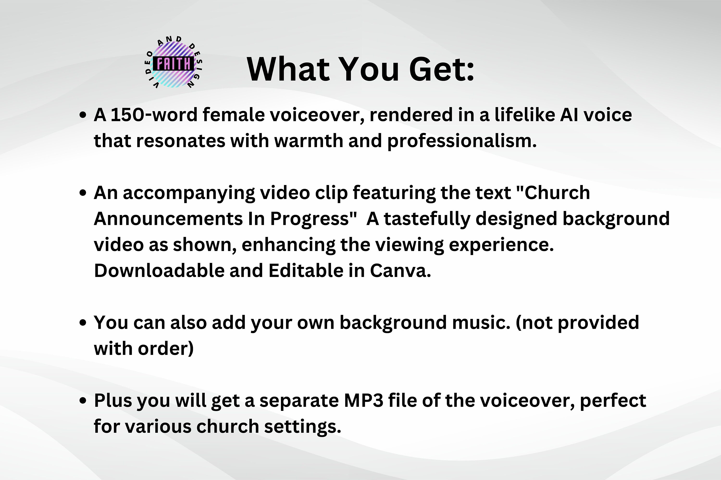 Custom Professional Female AI Church Announcement Voiceover With Video ...