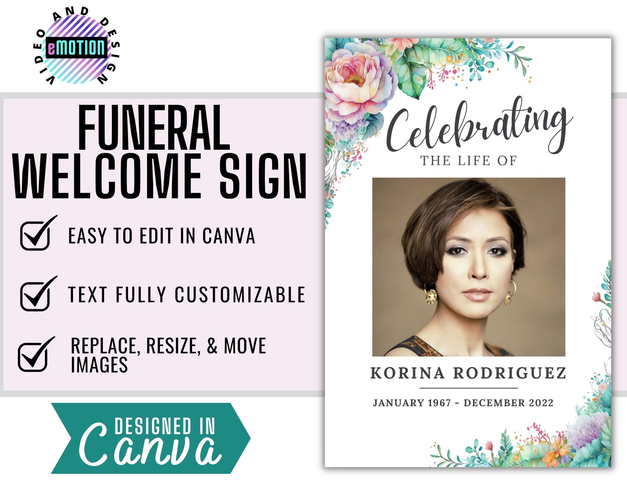 Floral Funeral Welcome Sign Template: Editable Memorial Poster (digital ...