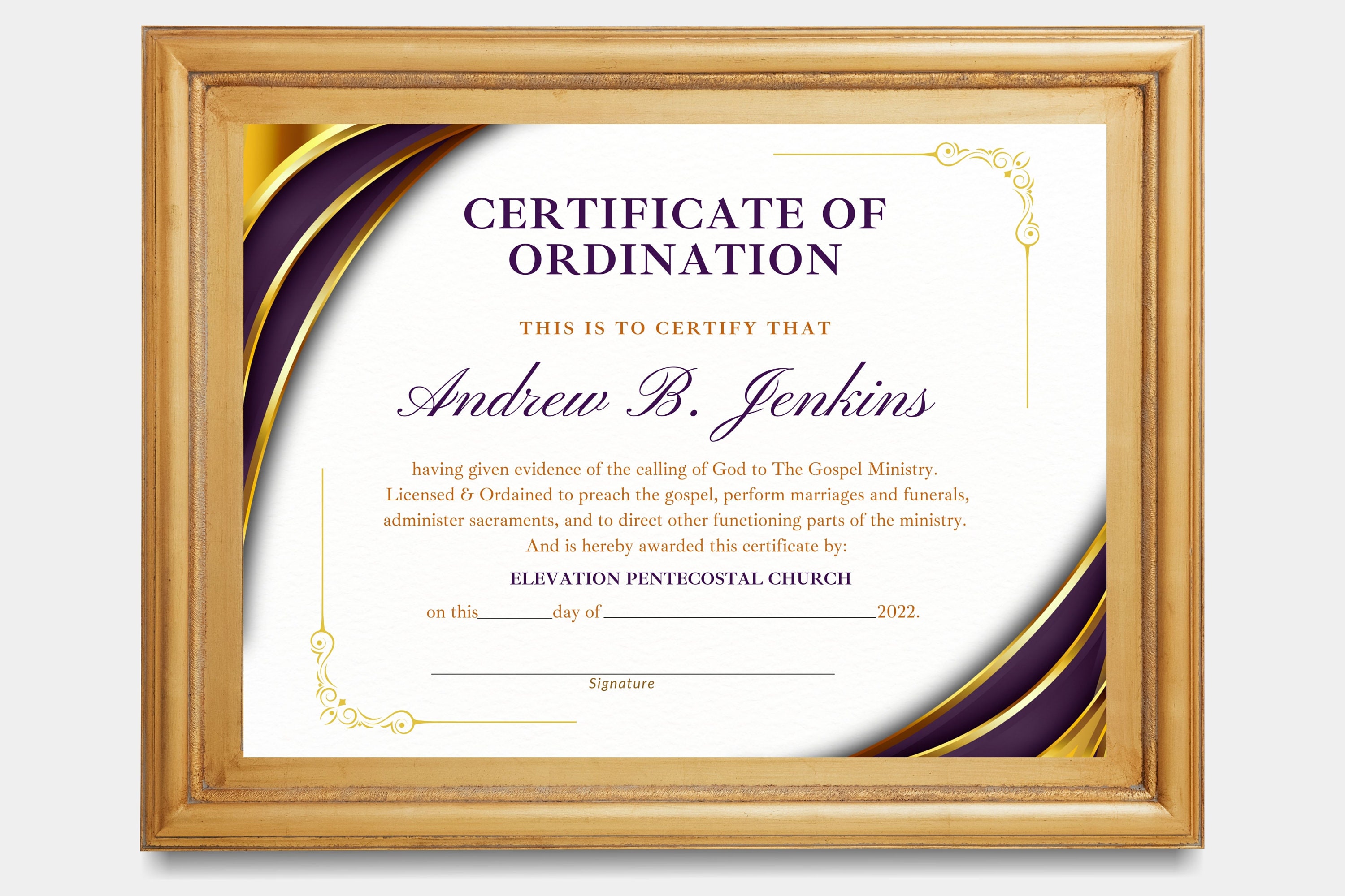 Ordained Certificate Printable And Fillable