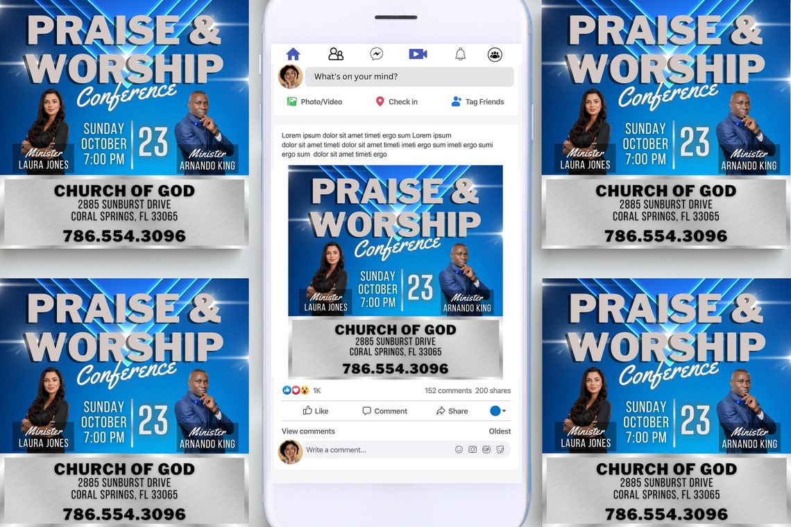 Church Flyer Template, Church Flyer for Social Media, Blue and Silver ...