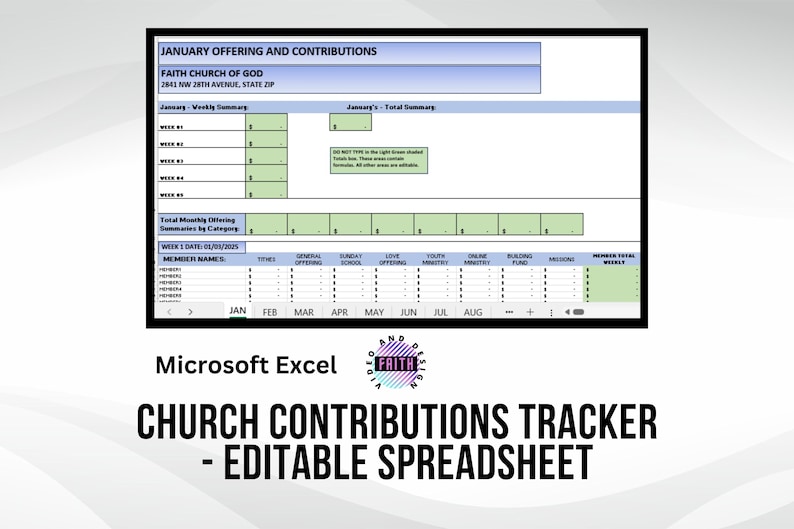 Church Bookkeeping Spreadsheet | Editable Church Financial Management ...