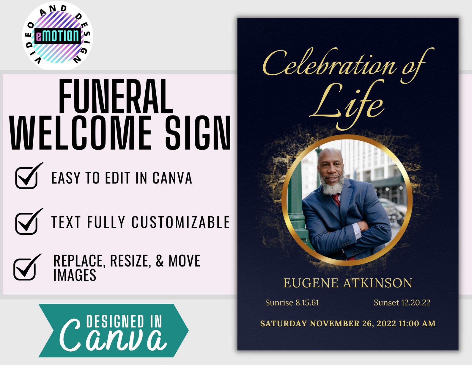 Celebration of Life Funeral Welcome Sign Template, Editable Memorial ...