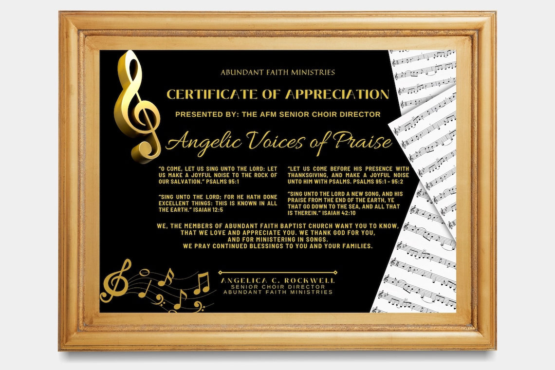 Editable Church Choir Certificate of Appreciation Template (canva) - Etsy