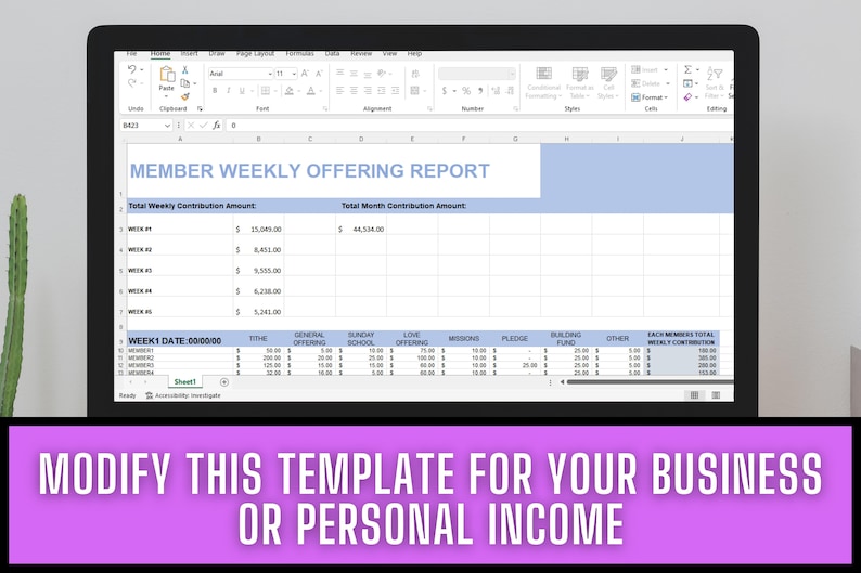 Church Offering Tracker: Weekly Contribution Excel Template (digital ...