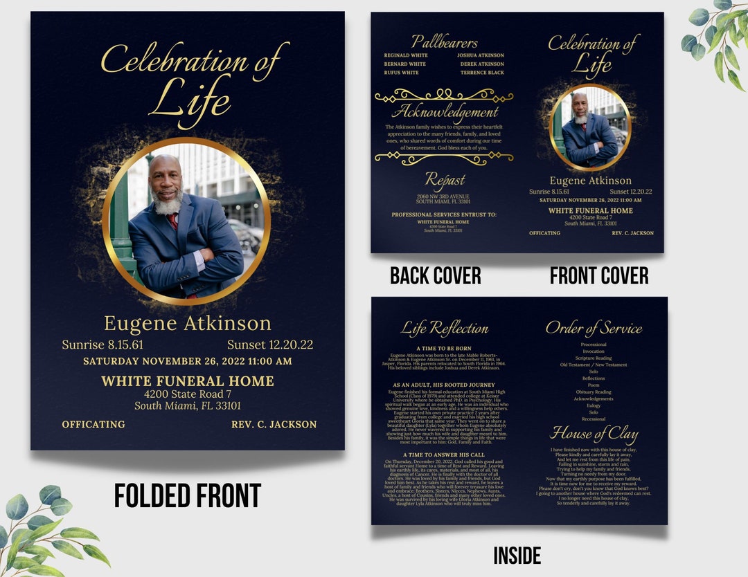 Celebration of Life Obituary Template | 4-page Customizable Memorial ...