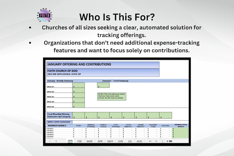 Church Bookkeeping Spreadsheet | Editable Church Financial Management ...