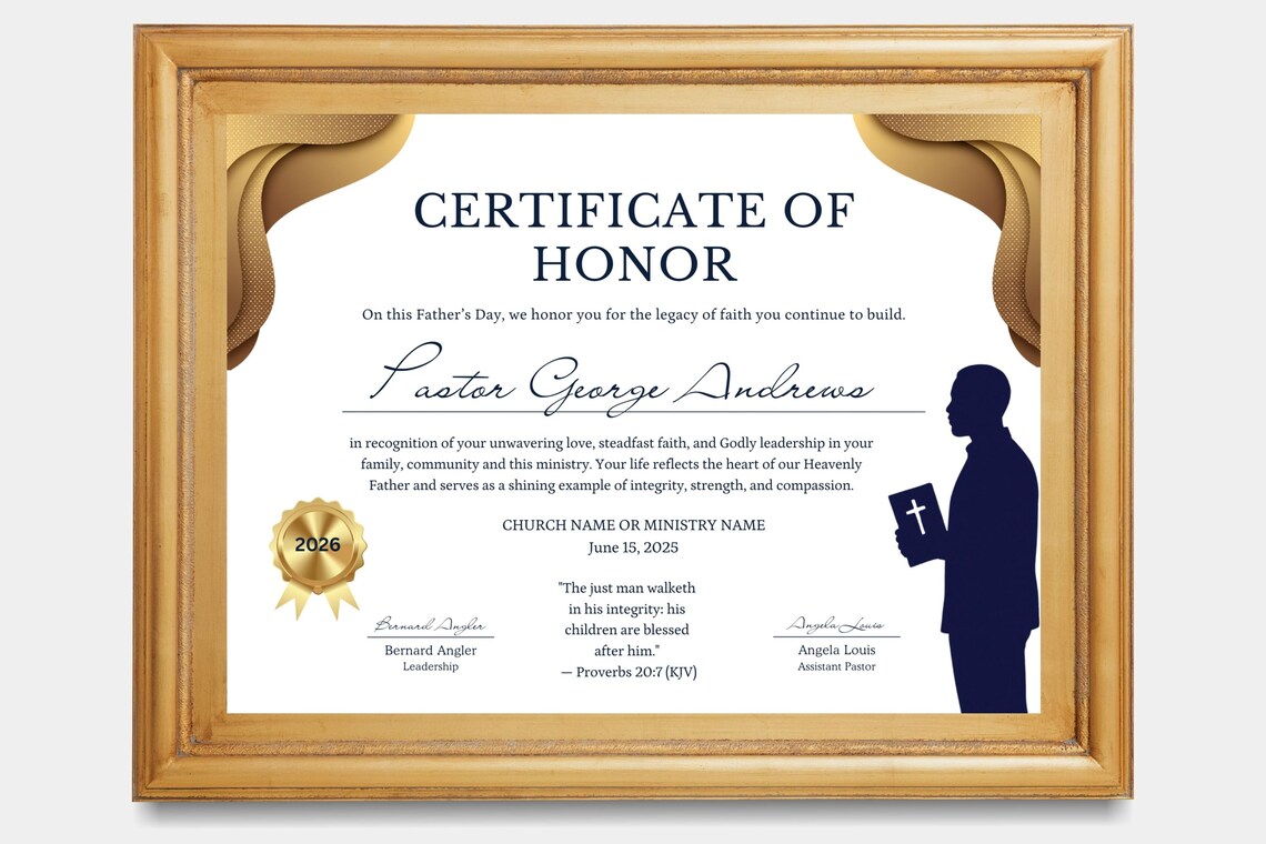 Father's Day Church Certificate: Pastor Appreciation Gift (canva ...