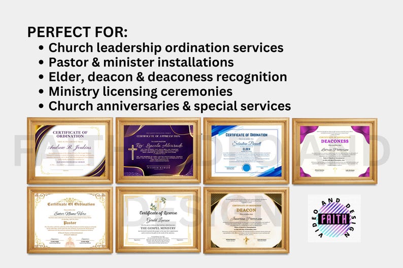 Church Leadership & Ordination Certificate Bundle | Pastor, Elder ...
