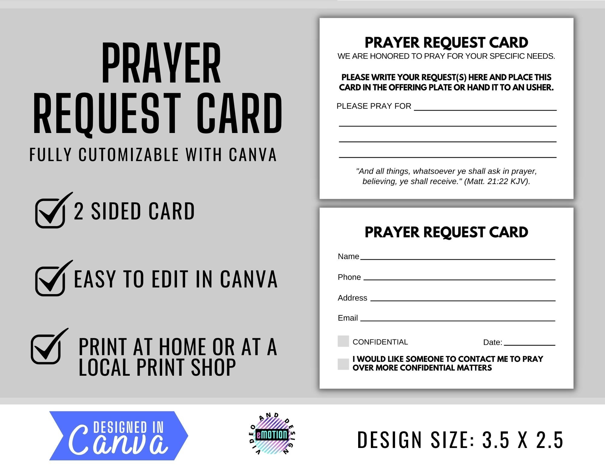 Church Prayer Request Card Template: Editable Canva Design (3.5”x2.5 ...