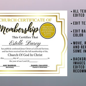 Editable Church Membership Certificate Template (canva) - Etsy