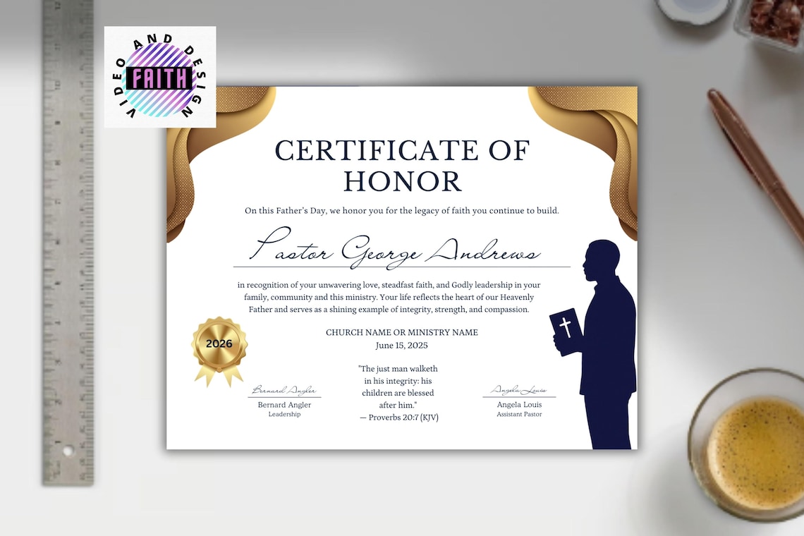 Father's Day Church Certificate: Pastor Appreciation Gift (canva ...
