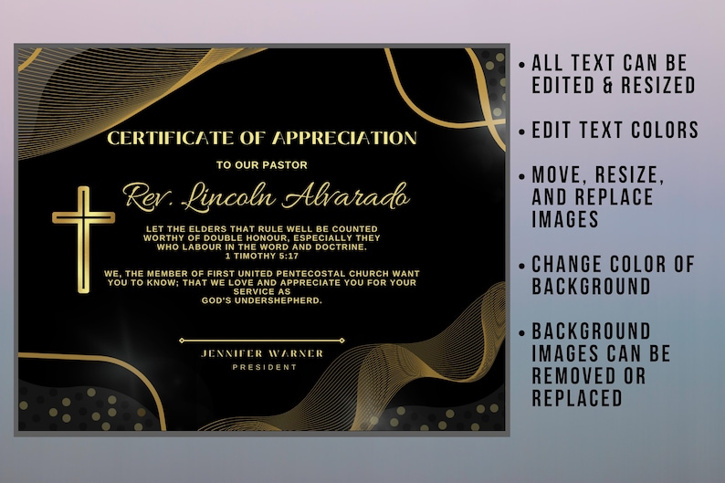Elegant Church Appreciation Certificate Template (canva Editable) - Etsy