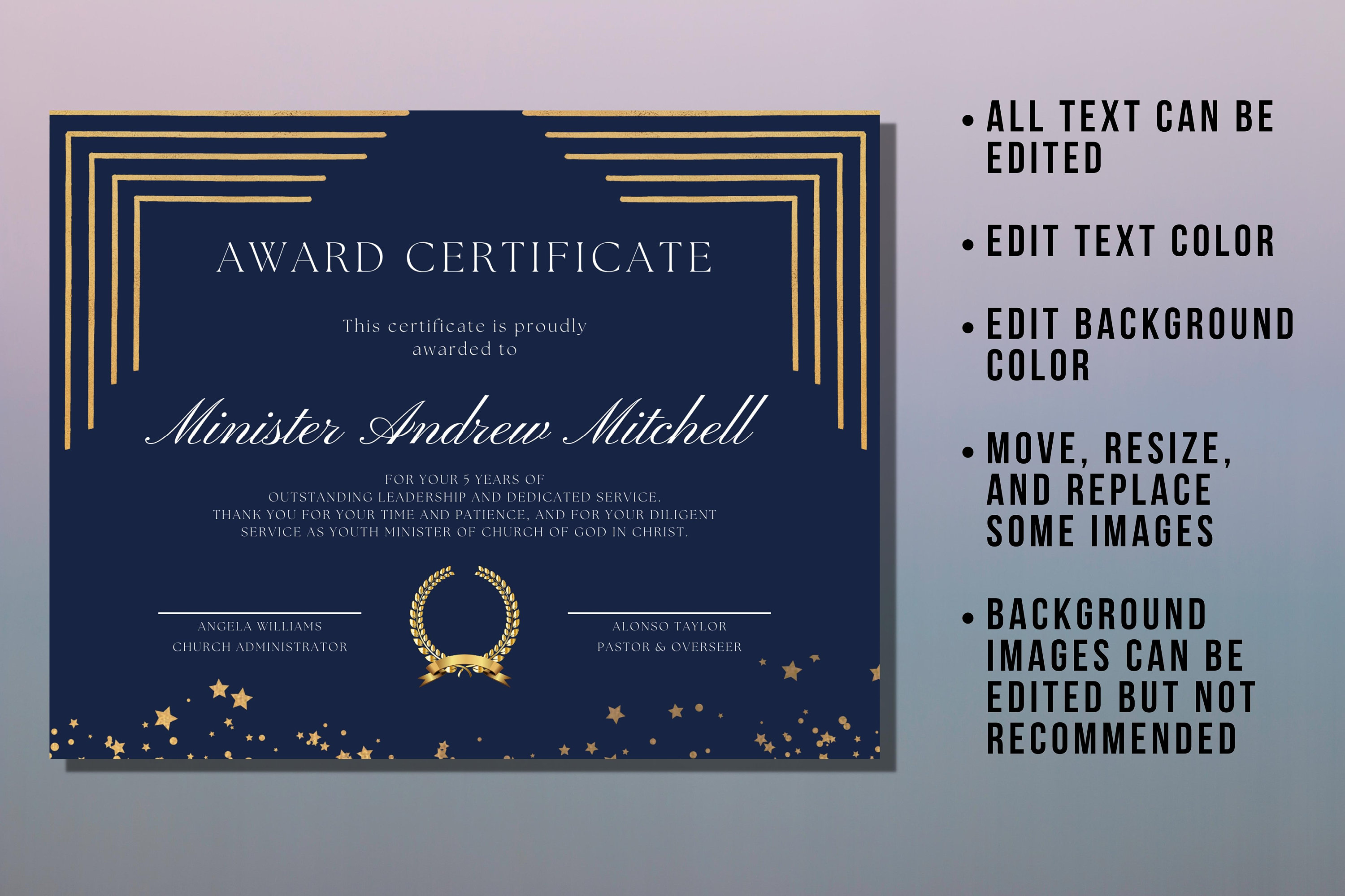 Elegant Church Certificate Template: Appreciation, Leadership (edit in ...
