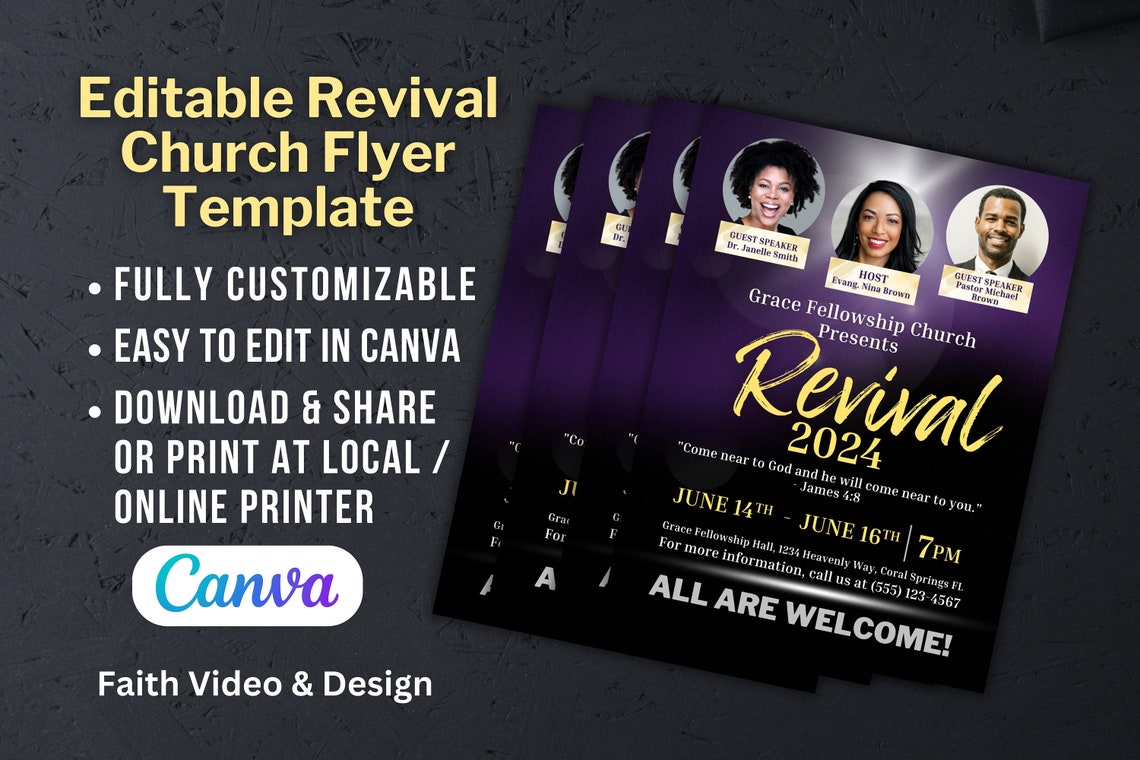 Editable Church Revival Flyer Template: Canva Social Media Invitation ...