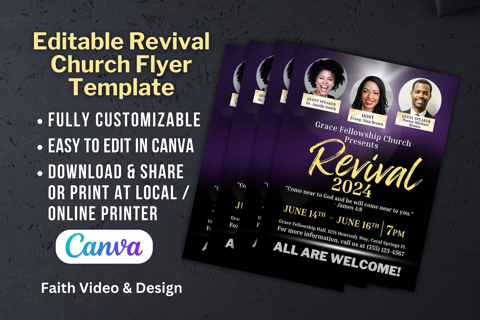 Editable Church Revival Flyer Template: Canva Social Media Invitation ...
