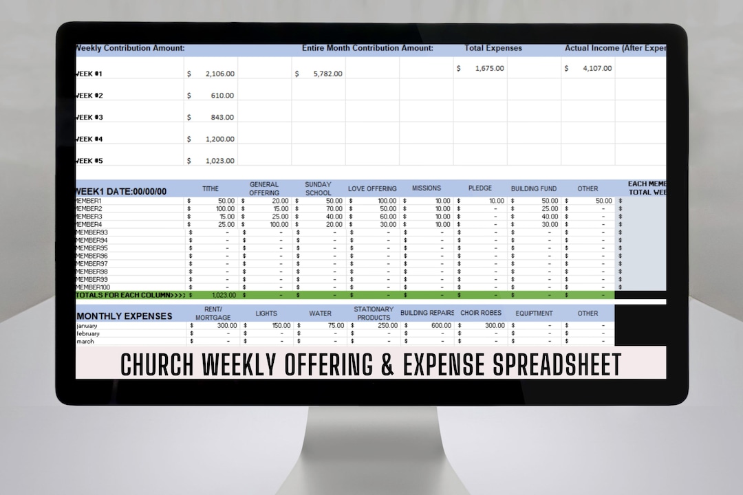 Church Finance Tracker: Weekly Contribution & Expense Spreadsheet ...