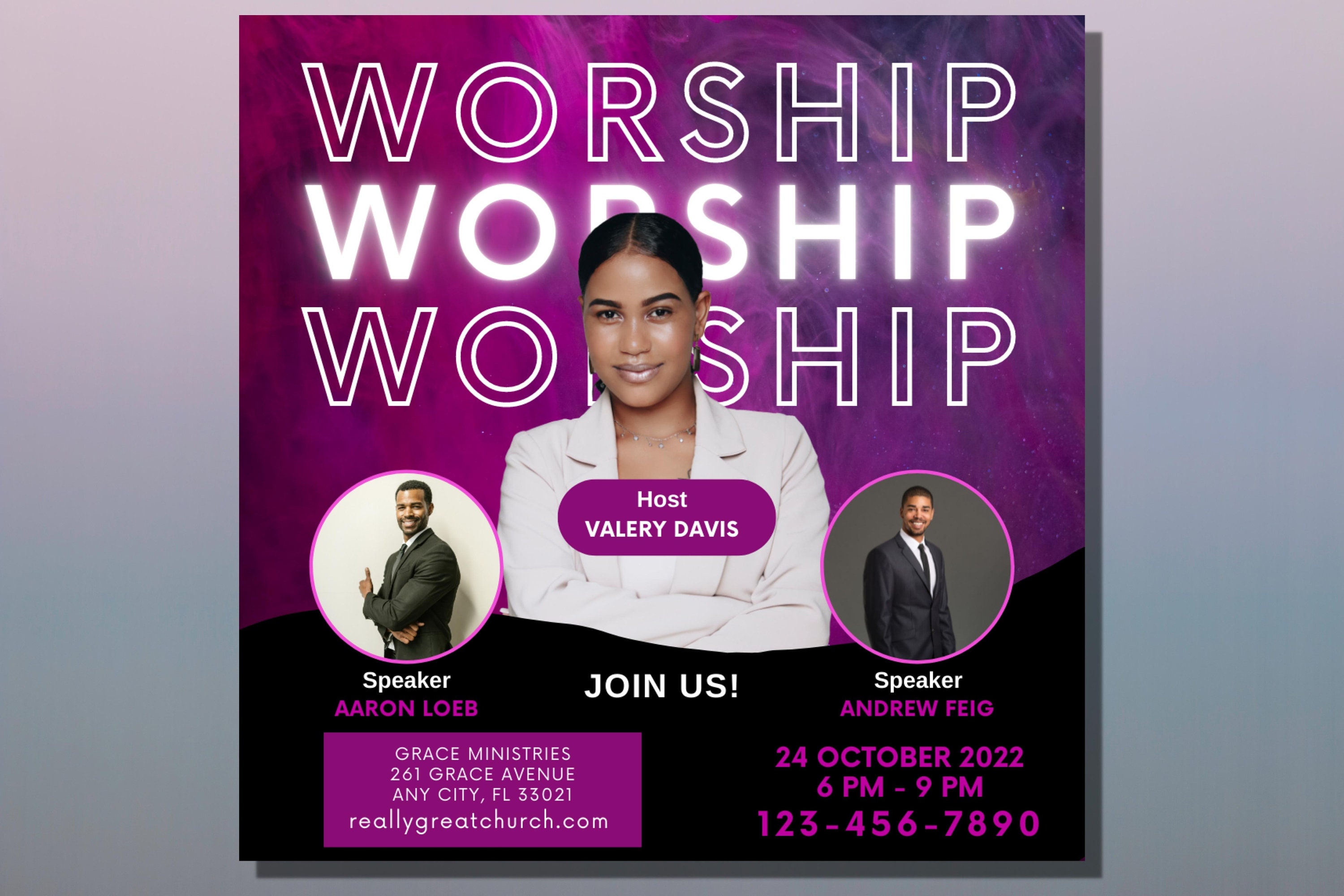 Editable Church Social Media Flyer for Instagram, Worship Service ...