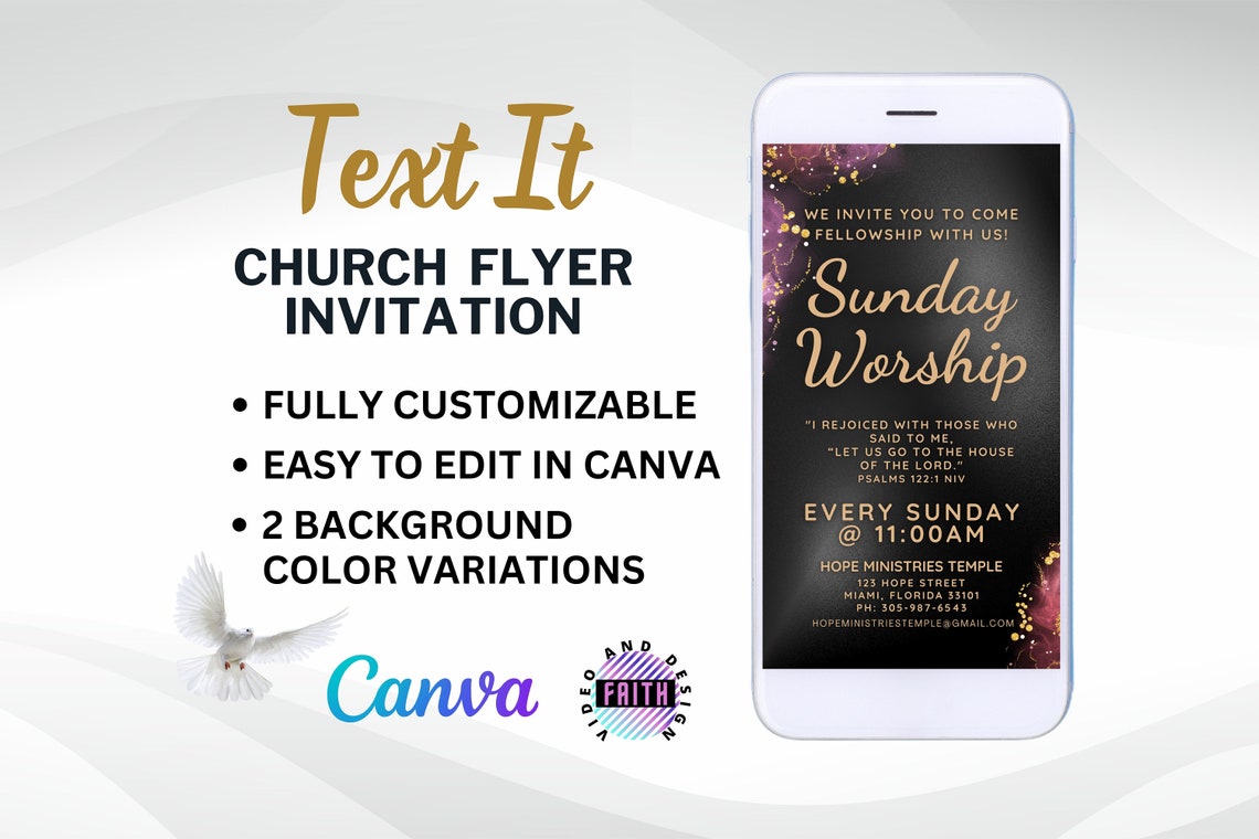 Church Invitation Flyer Template, Text Messaging and Social Media ...