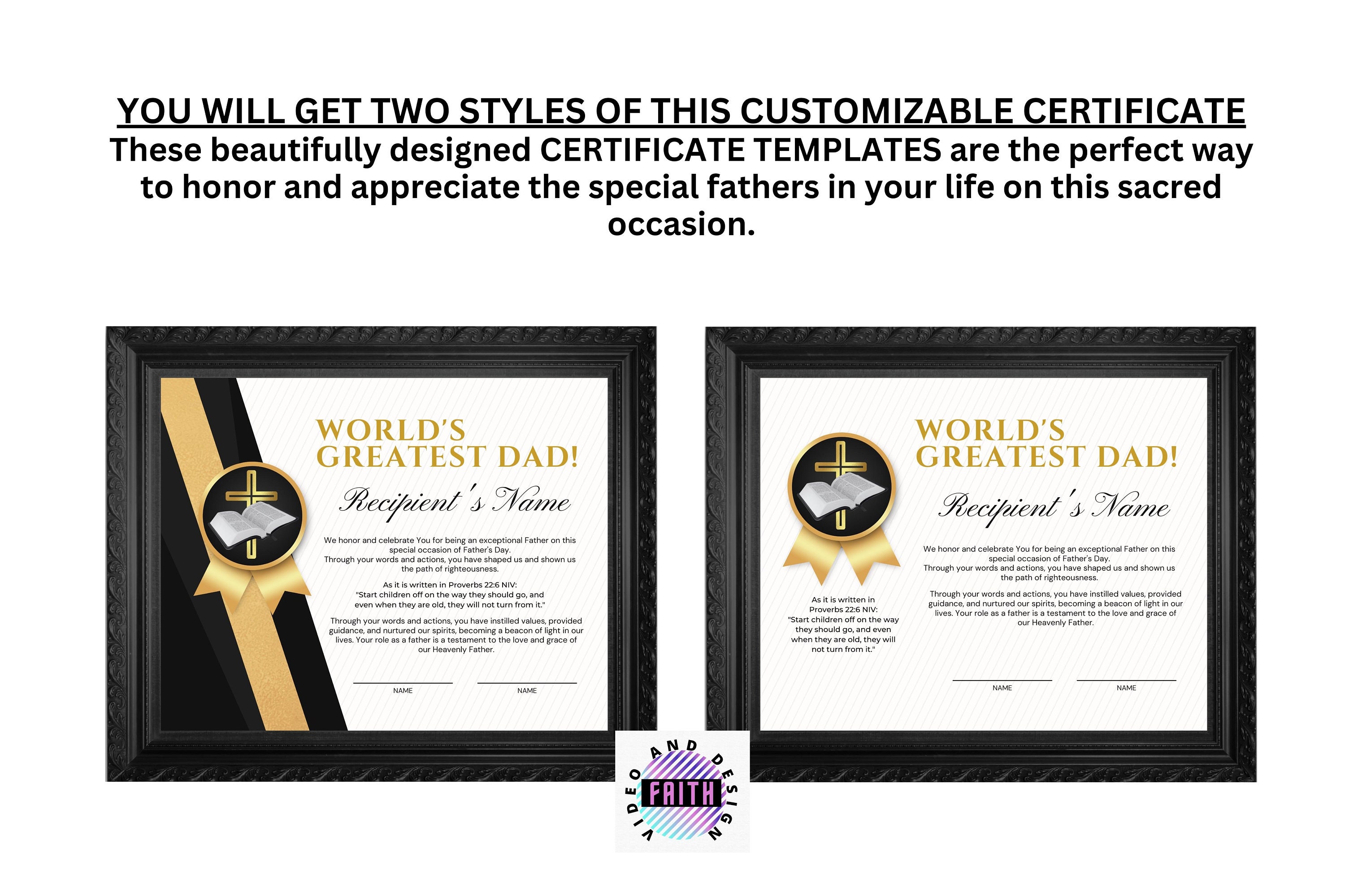 Religious Father's Day Certificate: Editable Canva Template (digital ...