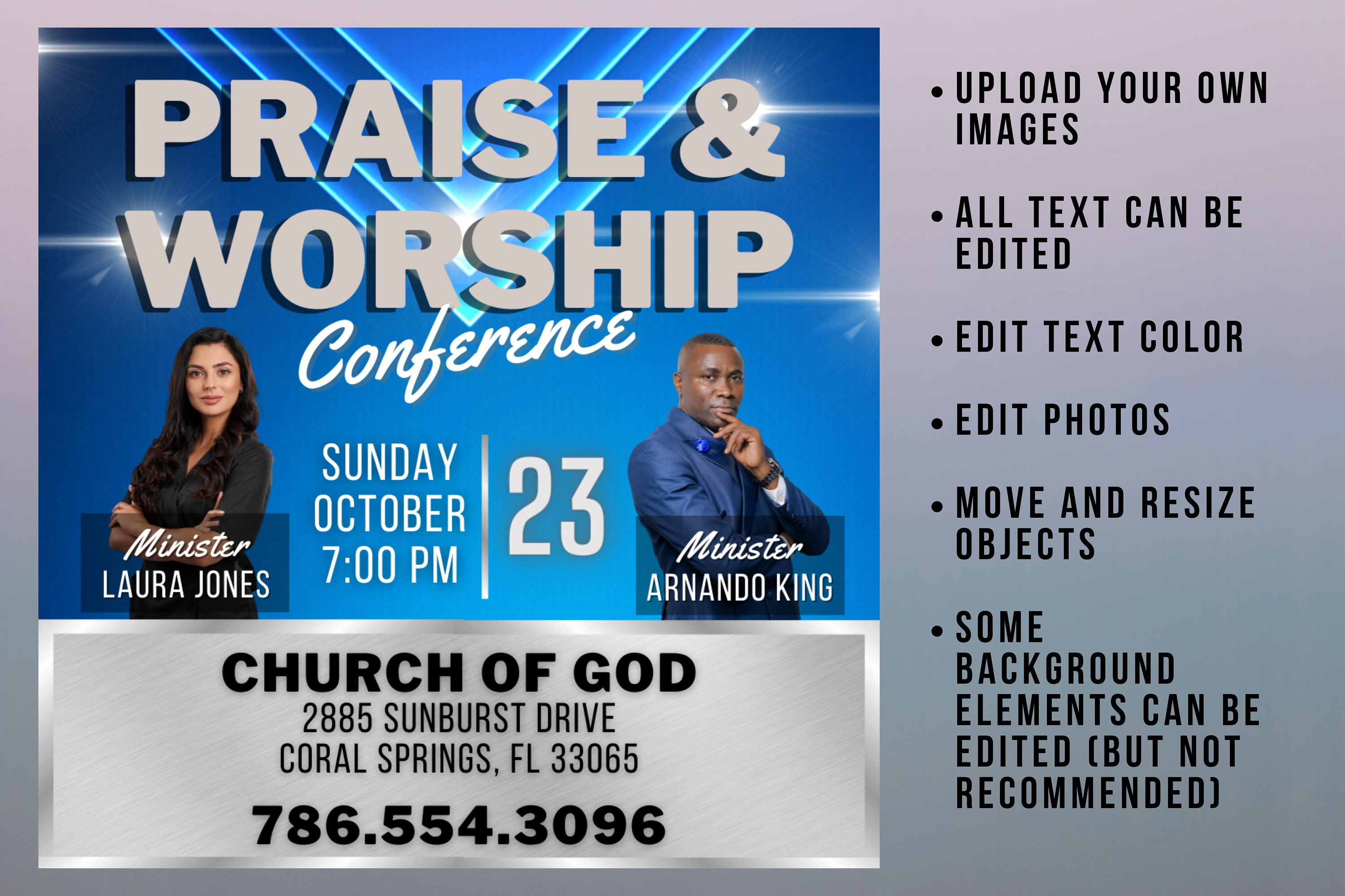 Church Flyer Template, Church Flyer for Social Media, Blue and Silver ...