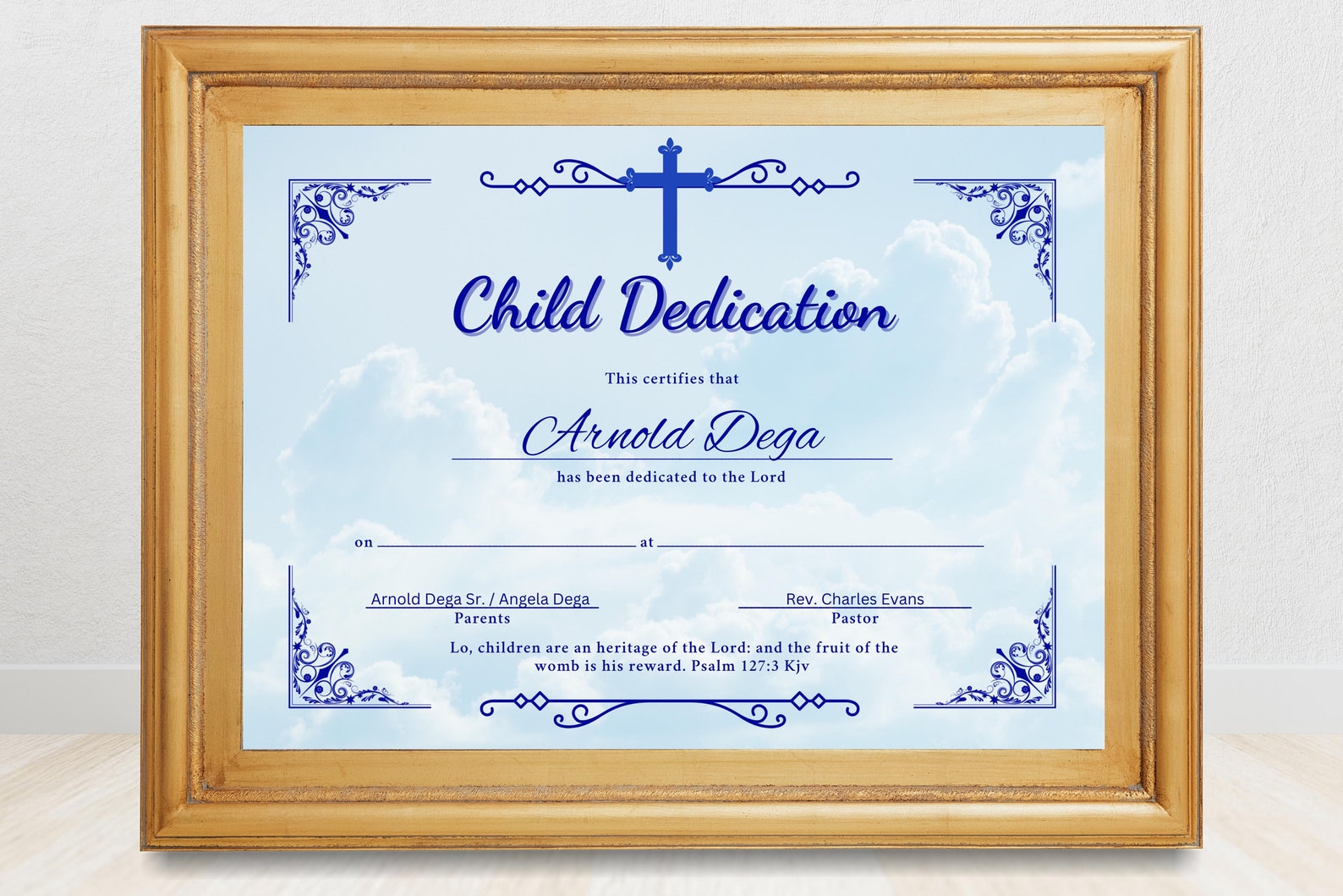 Editable Child Dedication Certificate Template With Sample Wording and ...