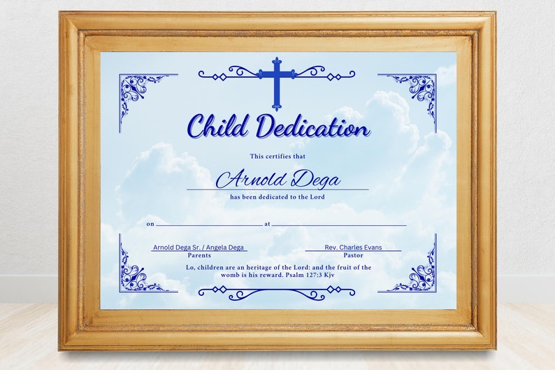 Editable Child Dedication Certificate Template With Sample Wording and ...