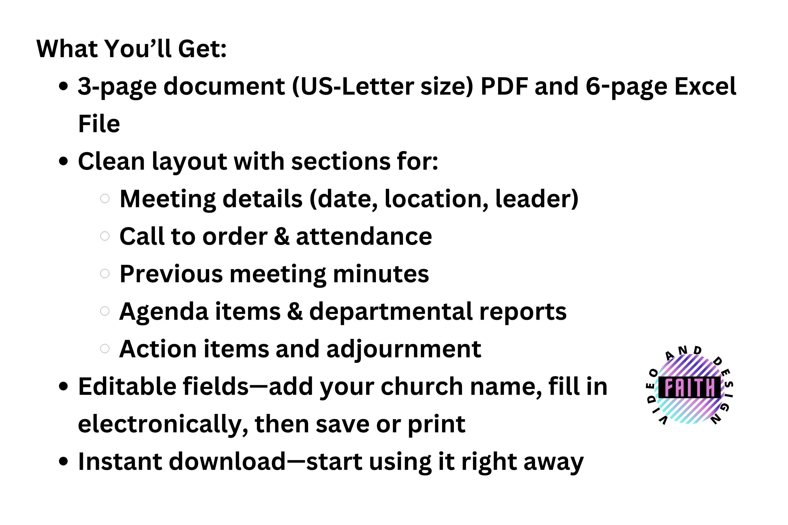 Church Meeting Minutes Template: Fillable Record Log (PDF & Word) - Etsy