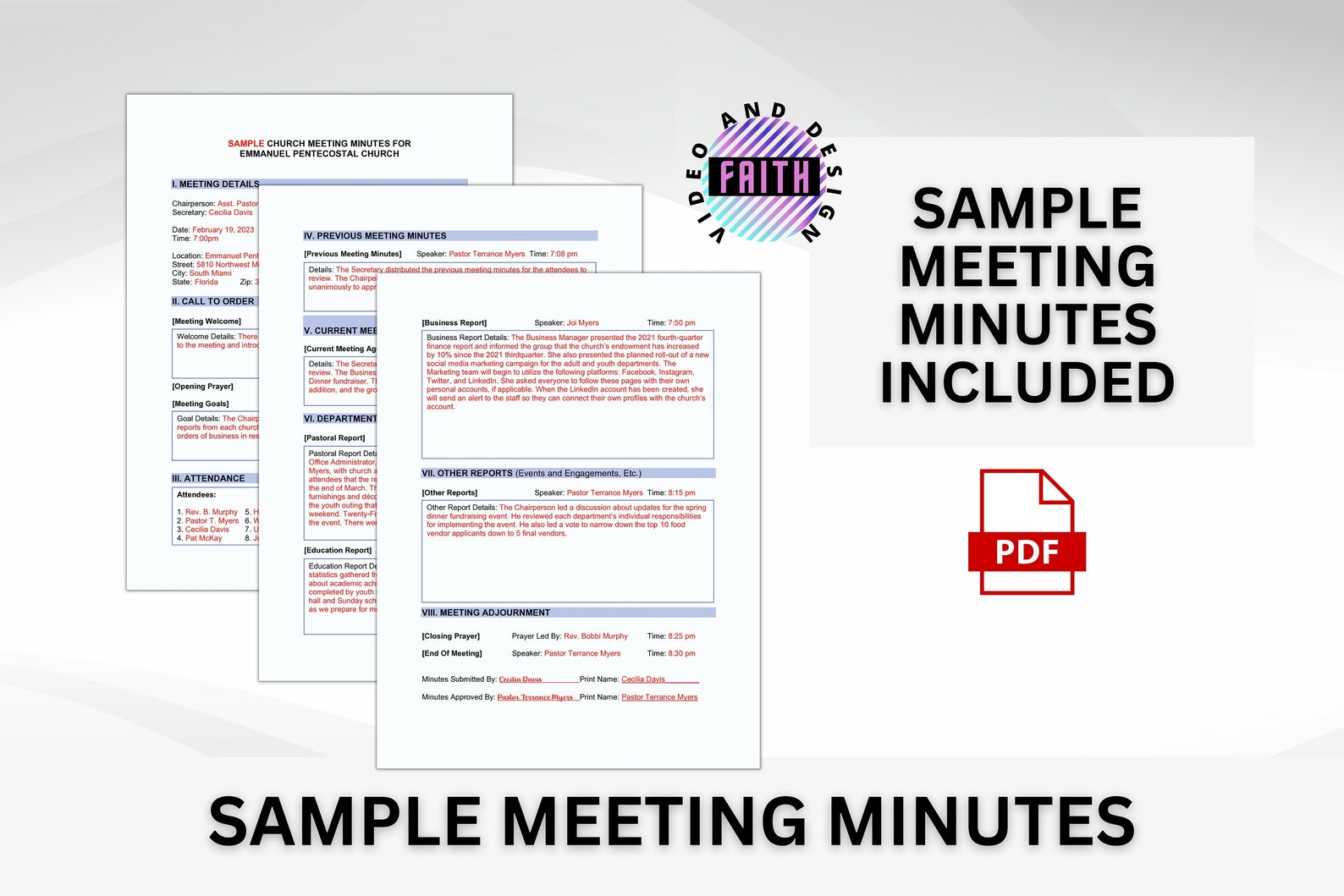 Church Meeting Minutes Template: Fillable Record Log (PDF & Word) - Etsy