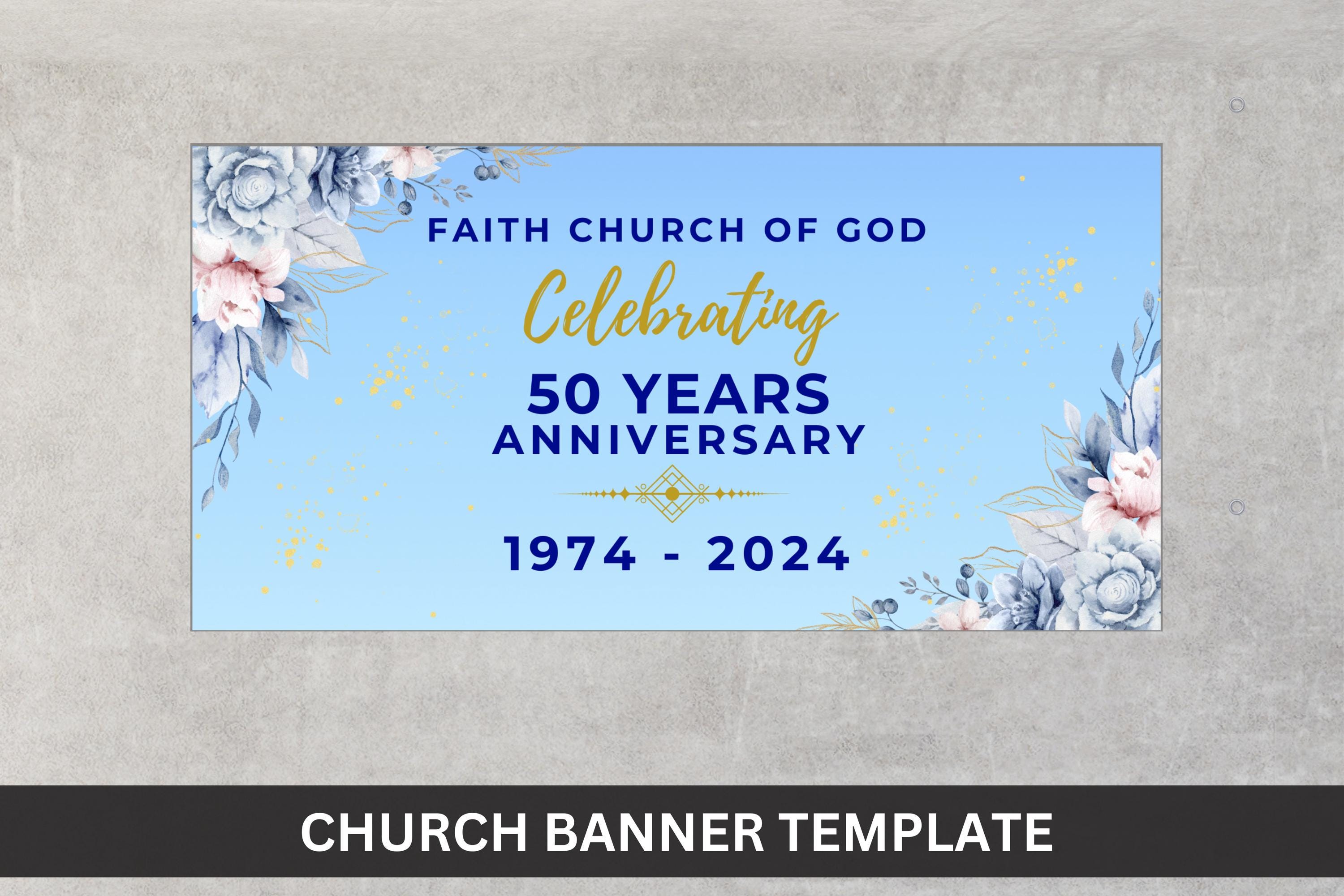 Editable Floral Church Anniversary Banner Template | Church Celebration ...