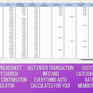 Church Offering Tracker: Weekly Contribution Excel Template (digital ...