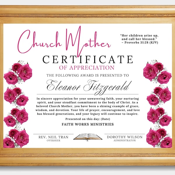 Church Mother Certificate - Etsy