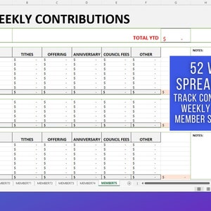 Church Bookkeeping Excel Template: 52-week Member Contribution Tracker ...