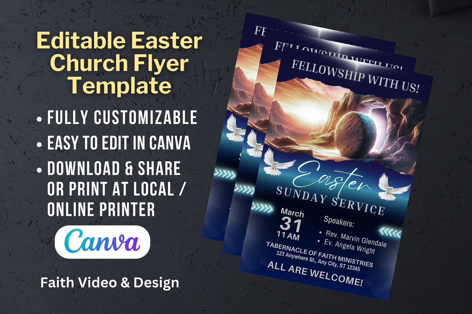 Editable Easter Service Flyer Template, Customizable Church Flyer ...