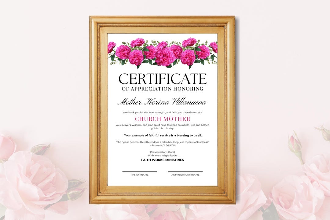 Formal Church Mother Certificate of Appreciation Award–editable Mother ...