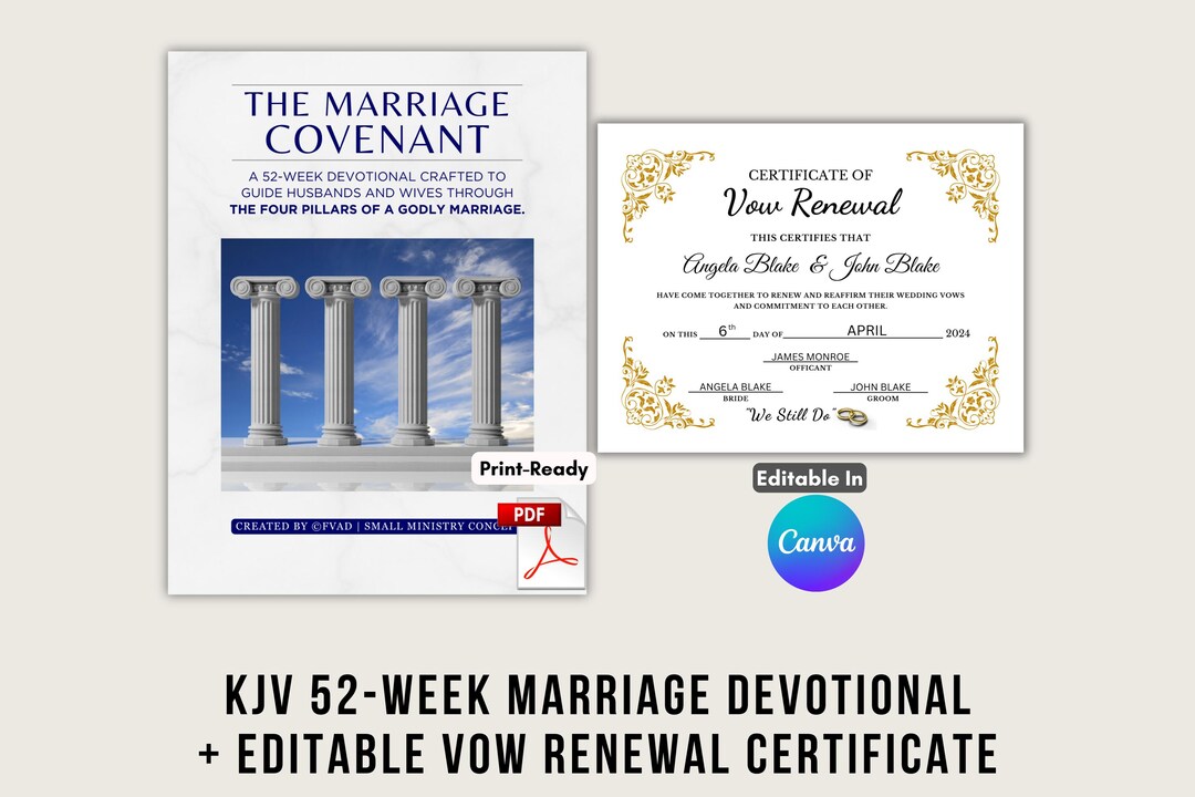 52-week Marriage Devotional + Vow Renewal Certificate | Printable KJV ...