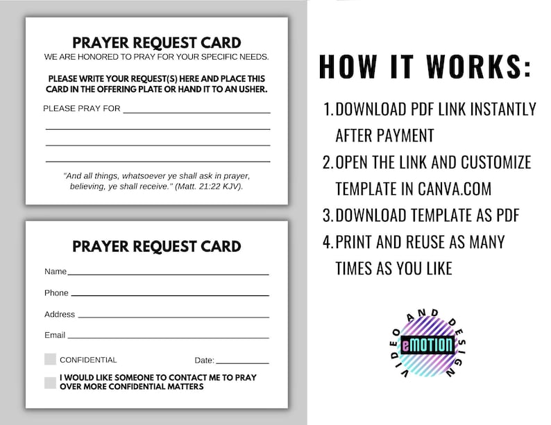 Church Prayer Request Card Template: Editable Canva Design (3.5”x2.5 ...