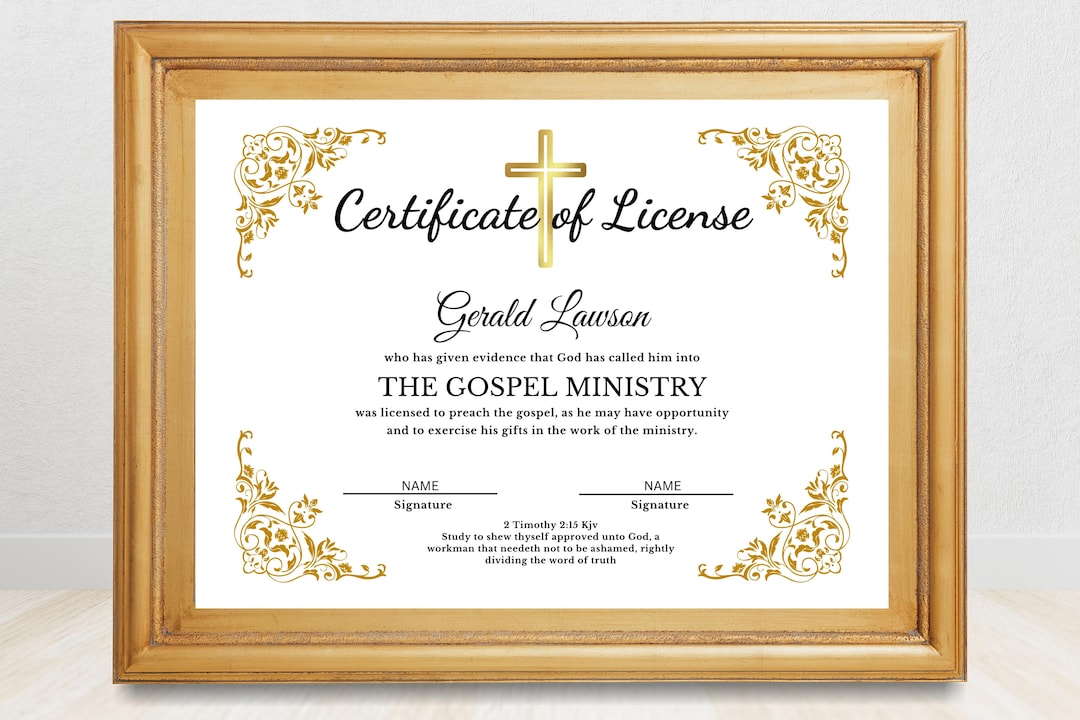 Editable Ministerial License Certificate: Gold Victorian Template ...