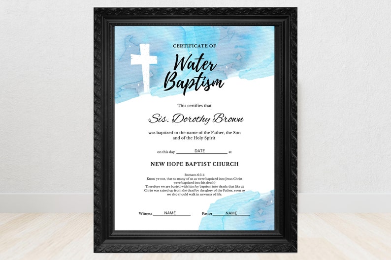 Editable Water Baptism Certificate for Baptism Ceremony With Sample ...