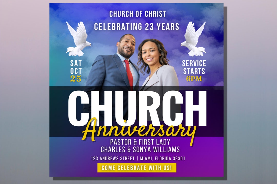 Church Anniversary Flyer Template: Editable Worship Service Invite ...