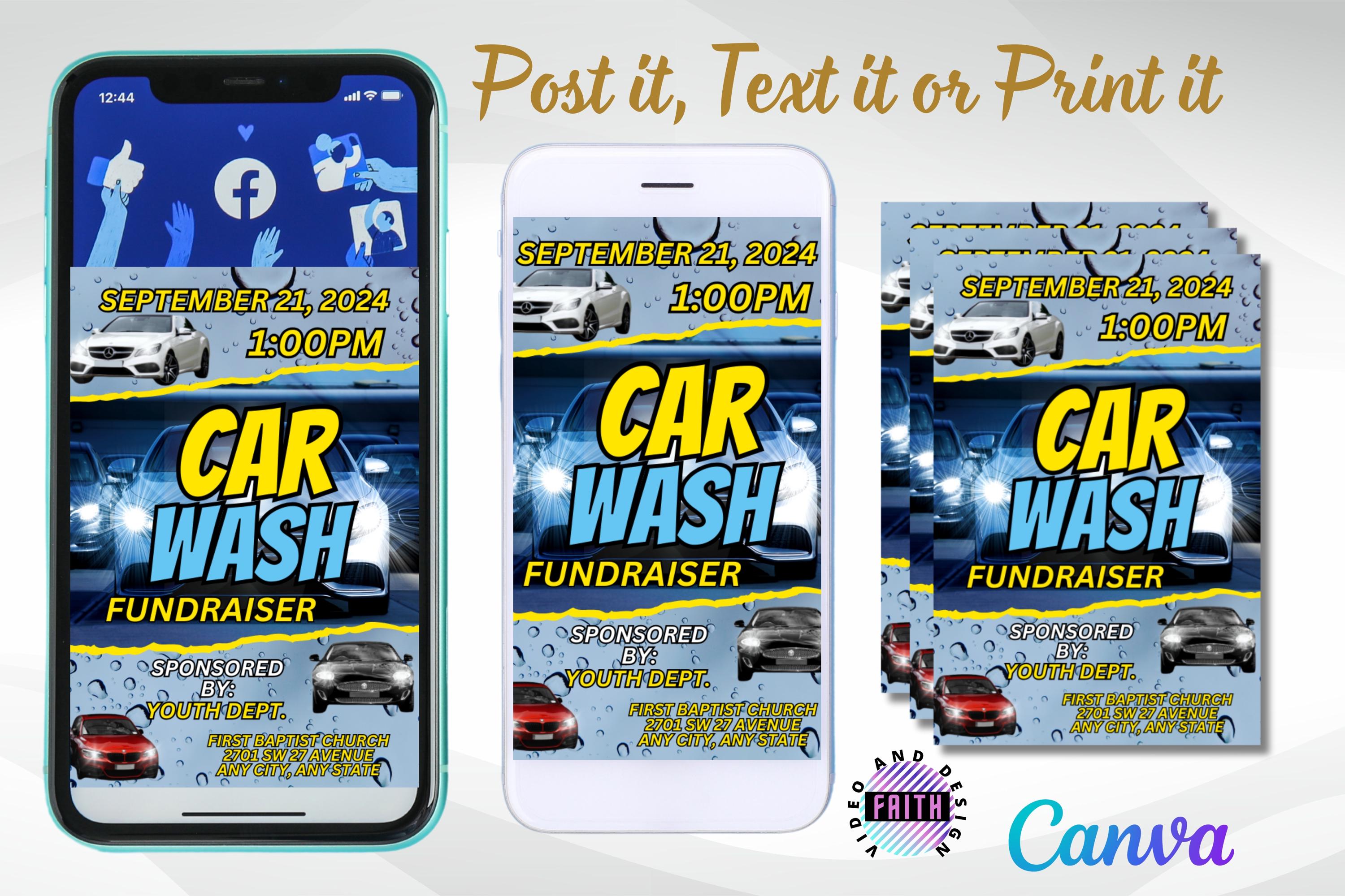 Car Wash Fundraiser Flyer Template: Editable Church Event (canva ...