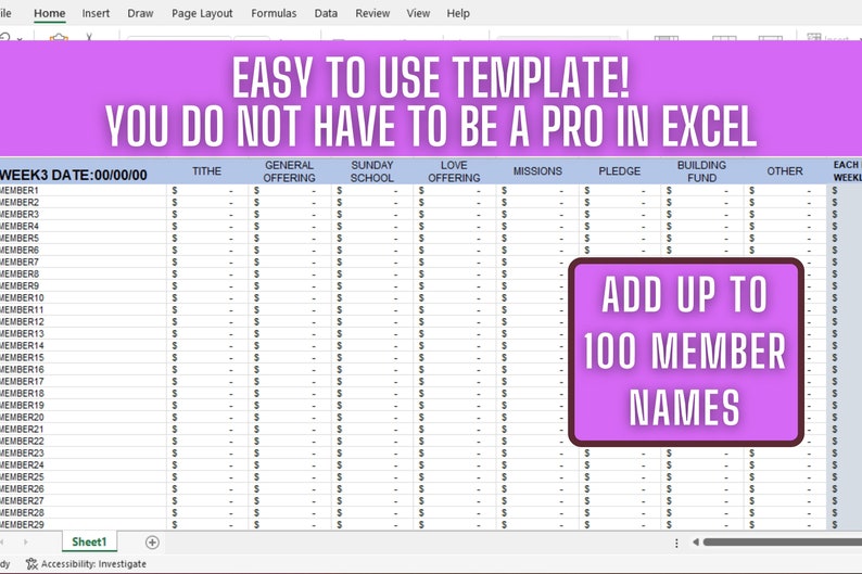 Church Offering Tracker: Weekly Contribution Excel Template (digital ...