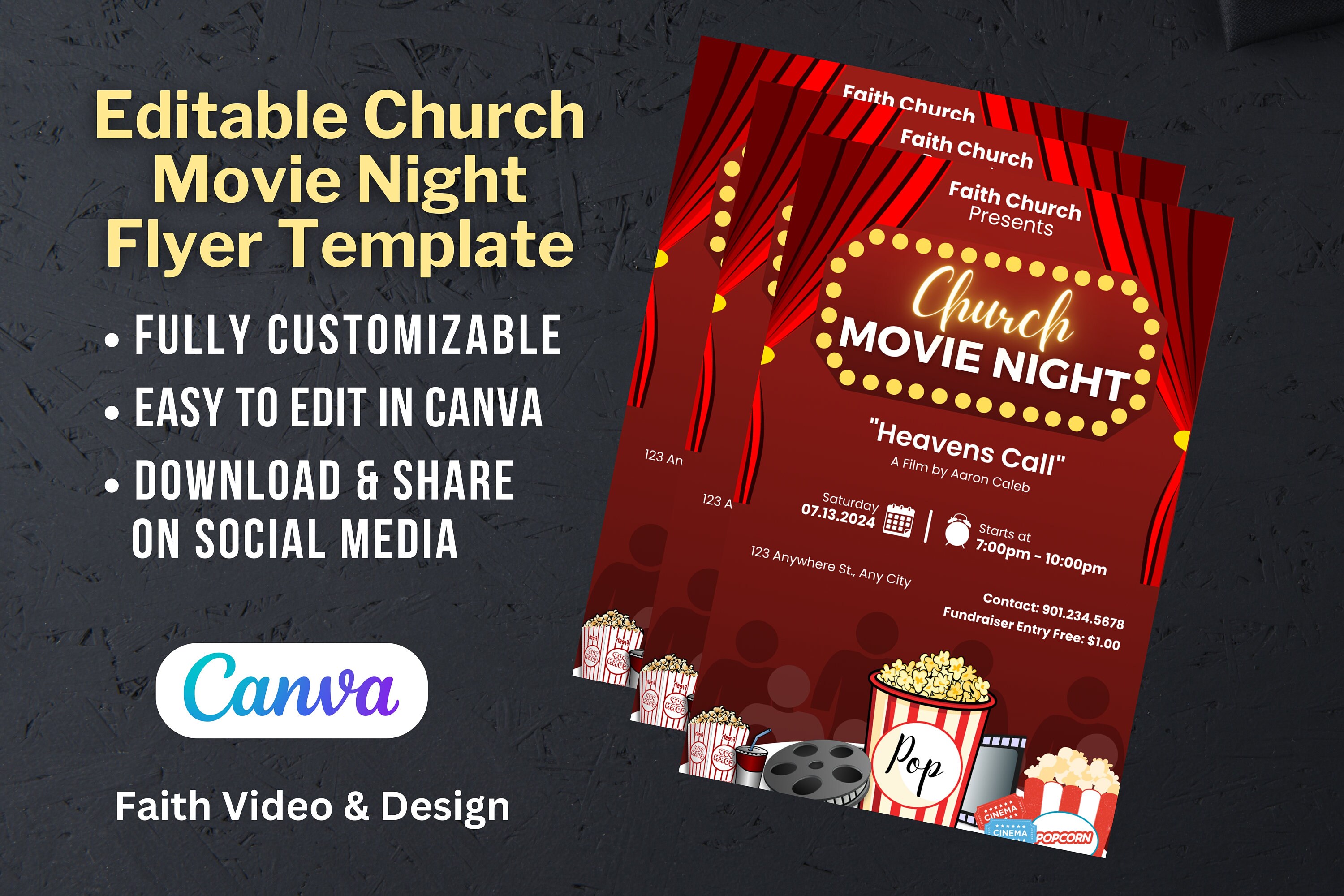 Editable Church Movie Night Flyer Template, Customizable Social Media ...
