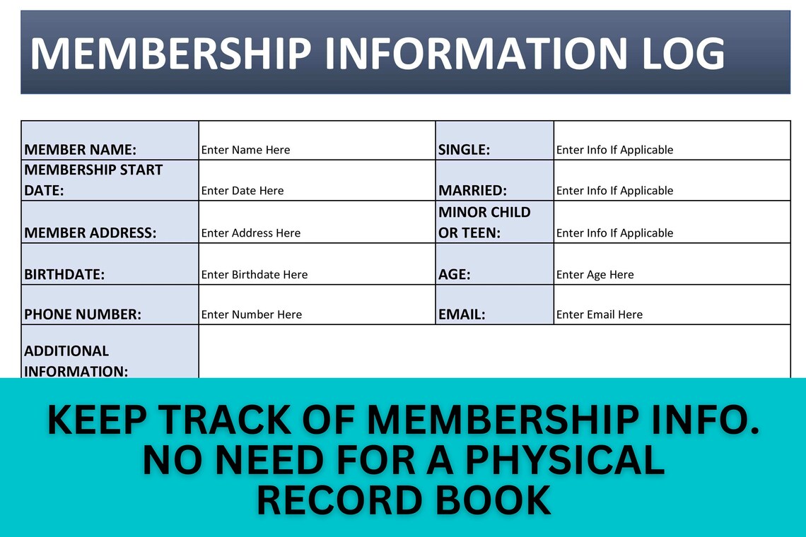 Church Membership Tracker: Excel Congregation Record Log (digital ...