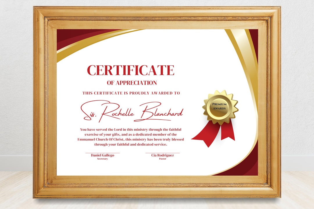 Editable Church Certificate of Appreciation Template (edit in Canva) - Etsy