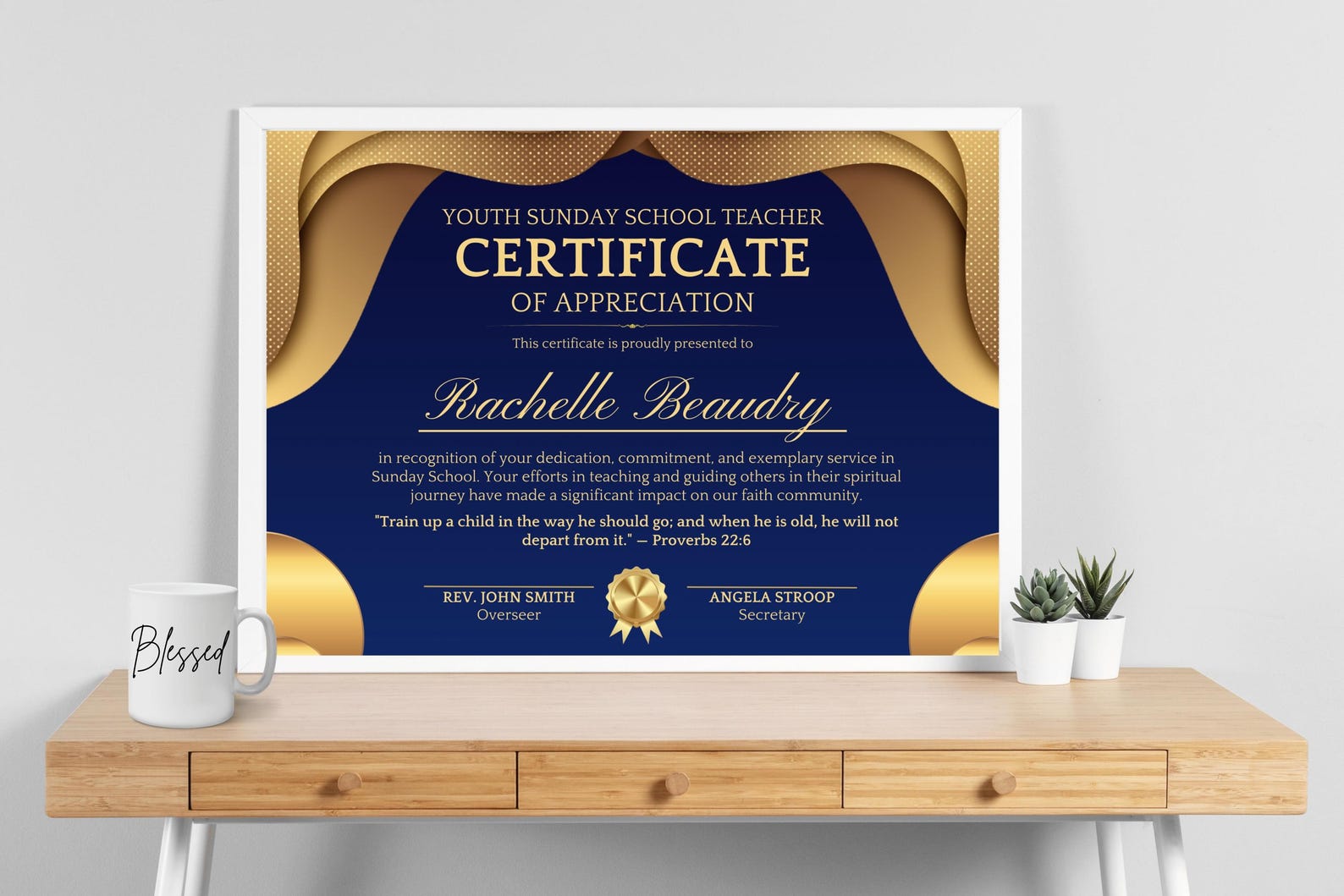 Sunday School Certificate of Appreciation | Gold Blue Purple (instant ...
