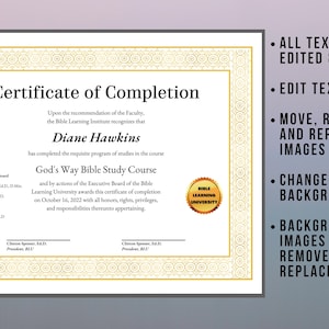 Editable Bible Study Certificate of Completion Template (digital ...