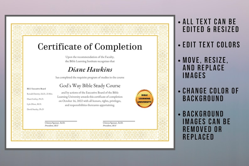 Editable Bible Study Certificate of Completion Template (digital ...