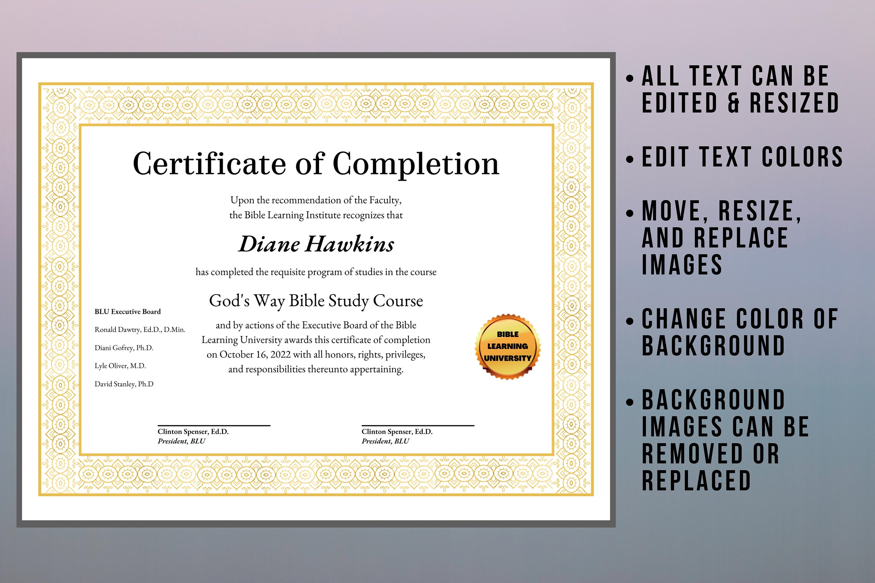 Editable Bible Study Certificate of Completion Template (digital ...