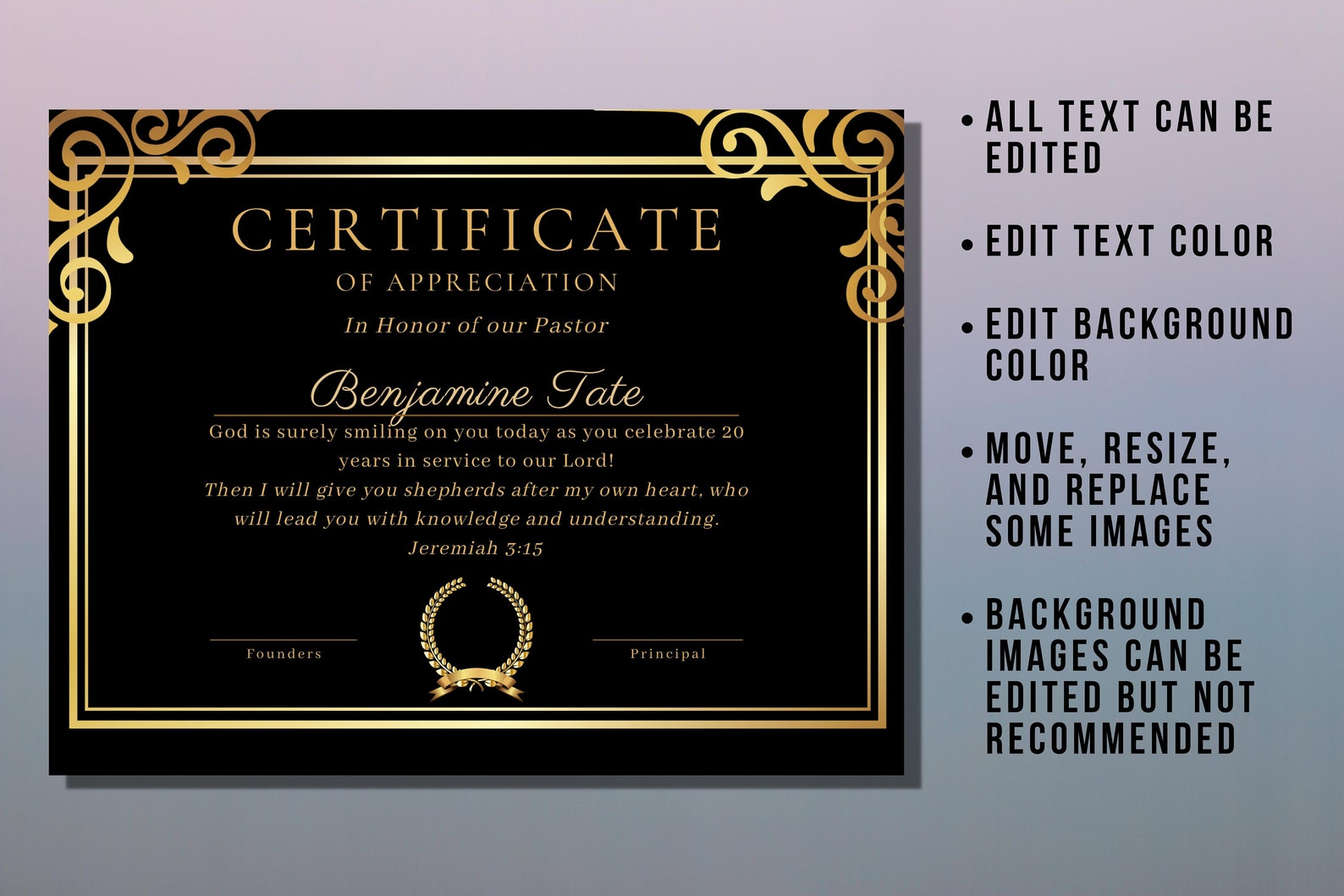 Editable Elegant Religious Honor Award Certificate, Appreciation Award ...